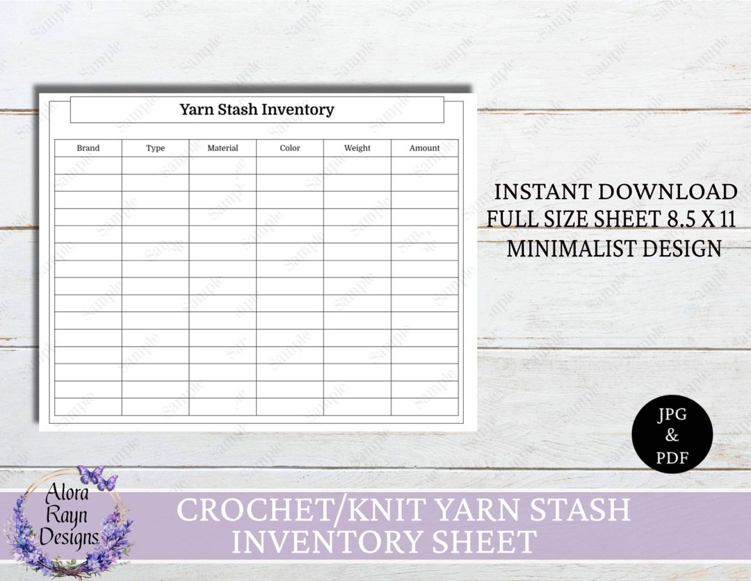 Crochet/knit Yarn Stash Inventory Printable, Crochet/knit Journal Page ...