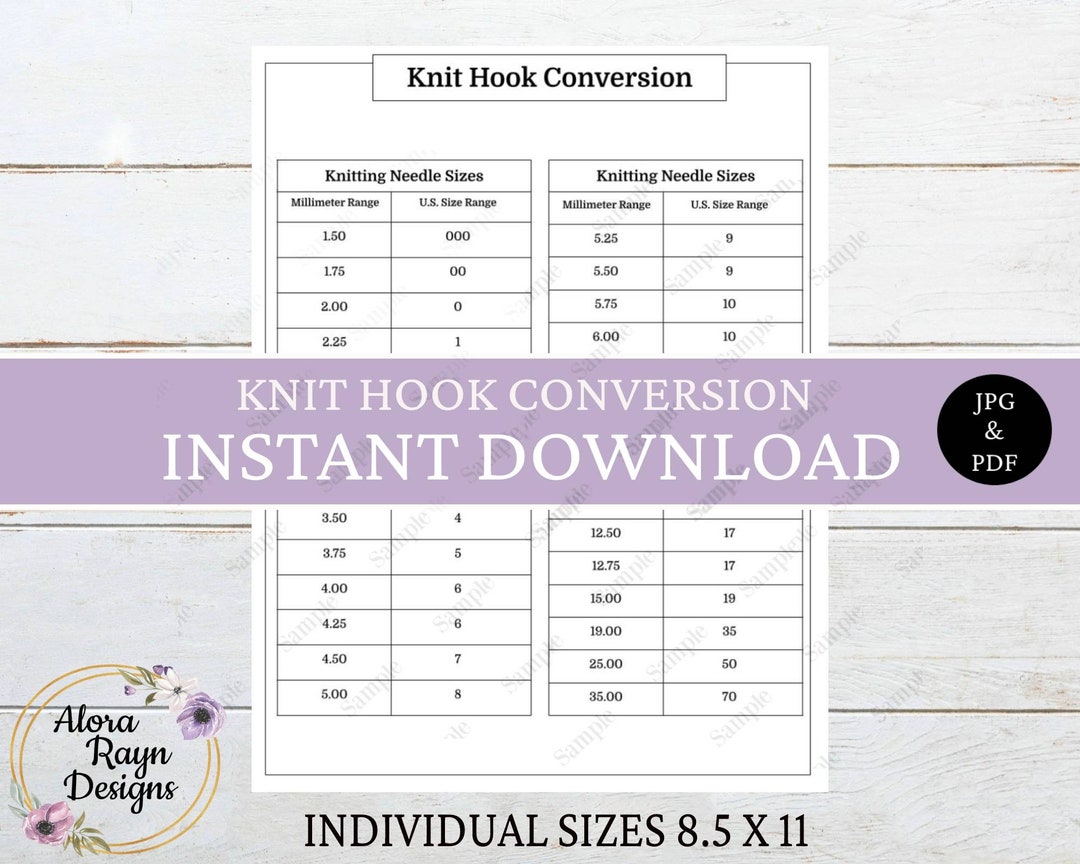 Knit Hook Conversion Chart Reference Guide Knit Journal Page - Etsy