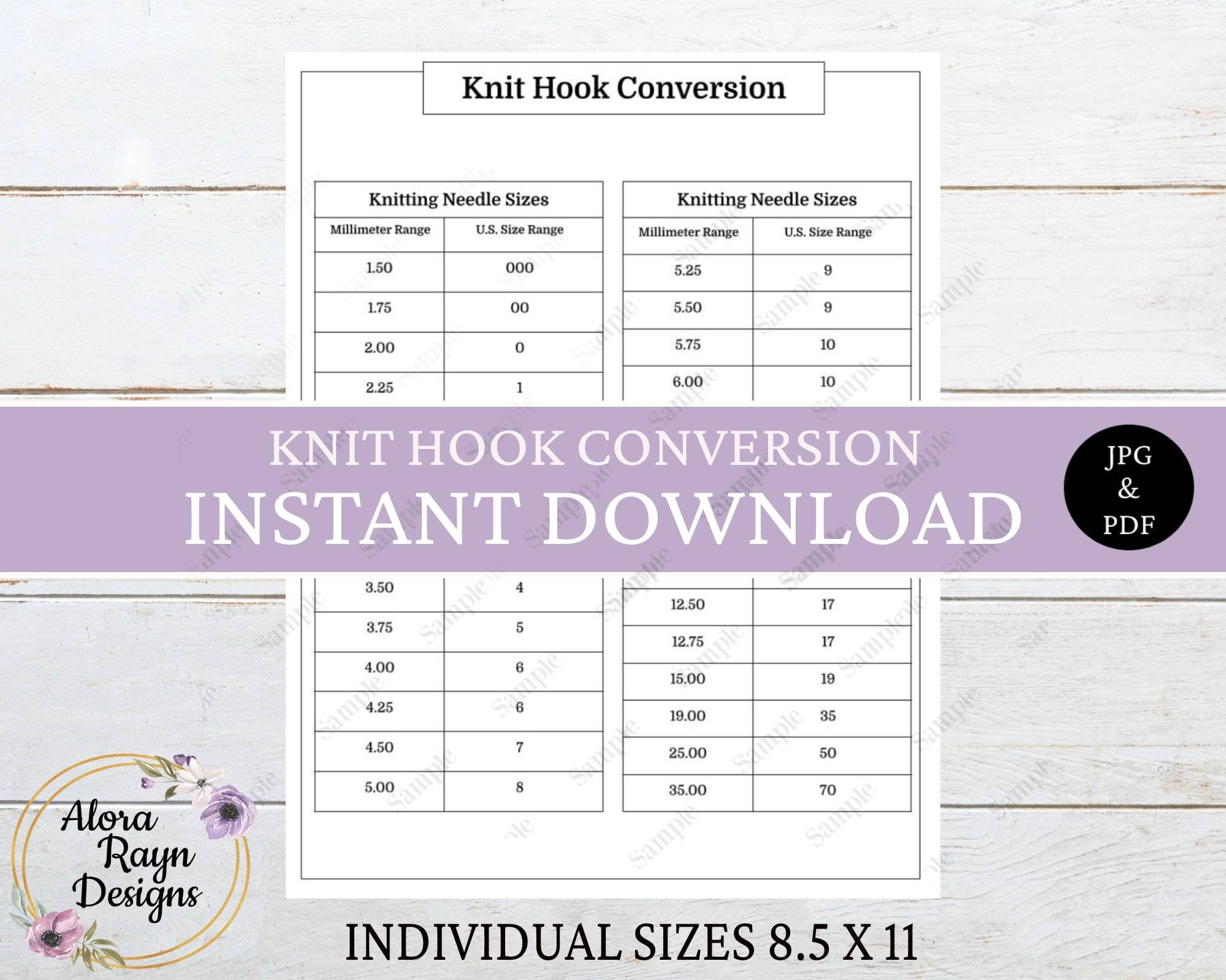 Knit Hook Conversion Chart Reference Guide Knit Journal Page - Etsy