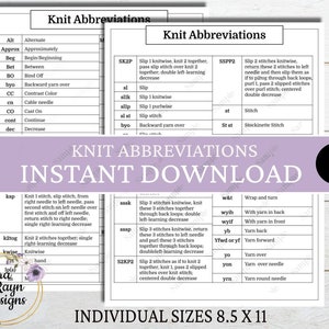 Knit Reference Guides Printable Knit Reference Pages Basic - Etsy