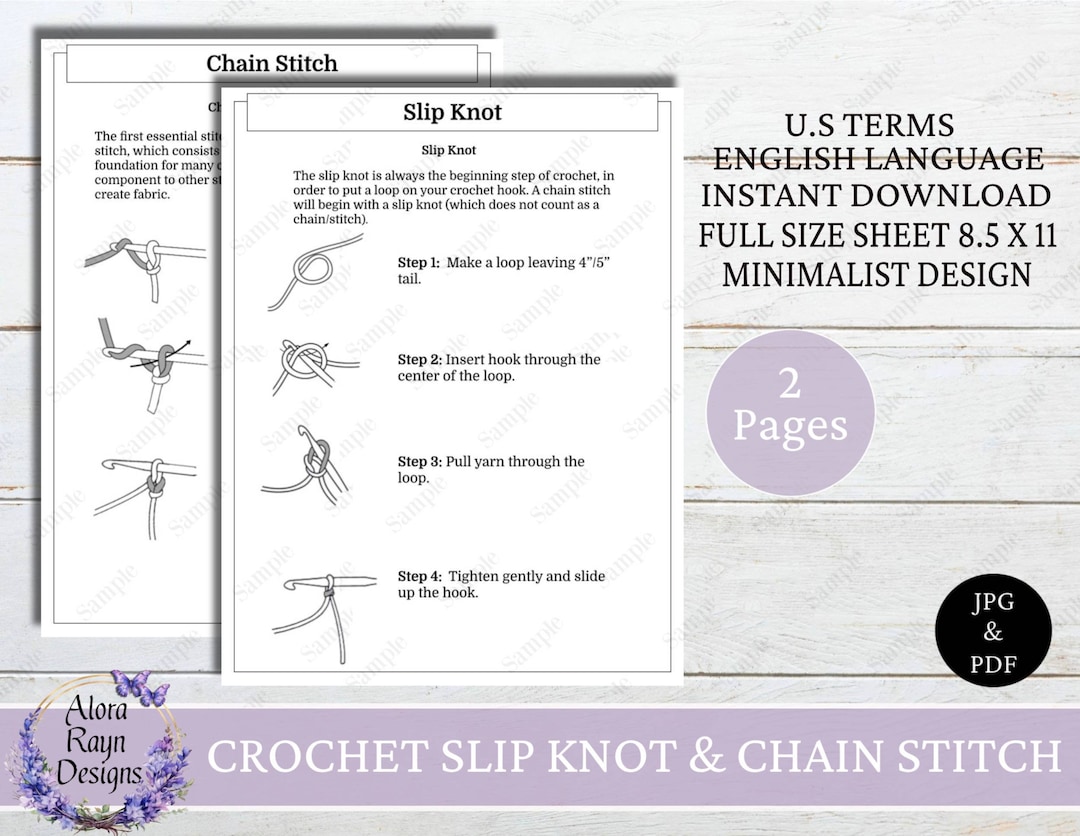Crochet Slip Knot & Chain Stitch Reference Guide, Basic Crochet Stitch Guides, Beginner Crochet ...