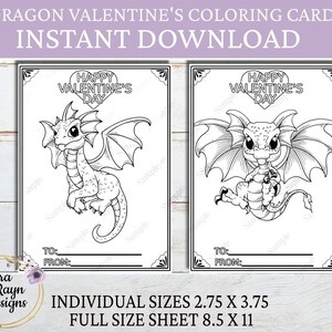 Dragon Valentine's Day Printable Coloring Cards Dragon - Etsy