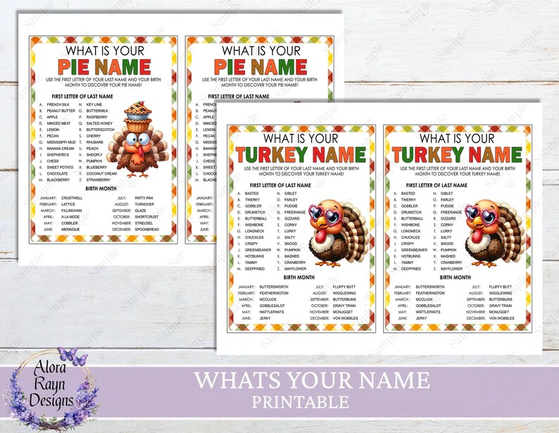 Turkey Name Game, Pie Name Game Fun Thanksgiving Party Game, Family ...