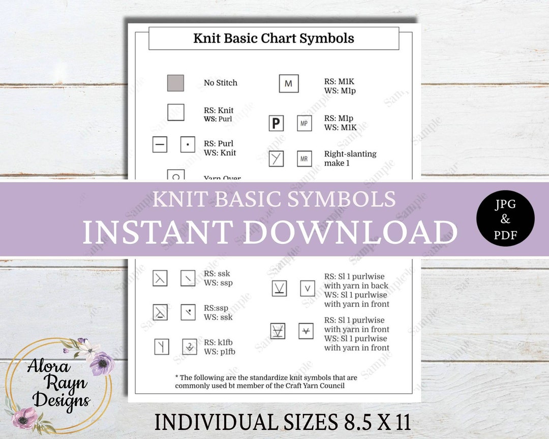 Knit Basic Symbol Chart Reference Guide, Knit Journal Page, Basic Knit ...
