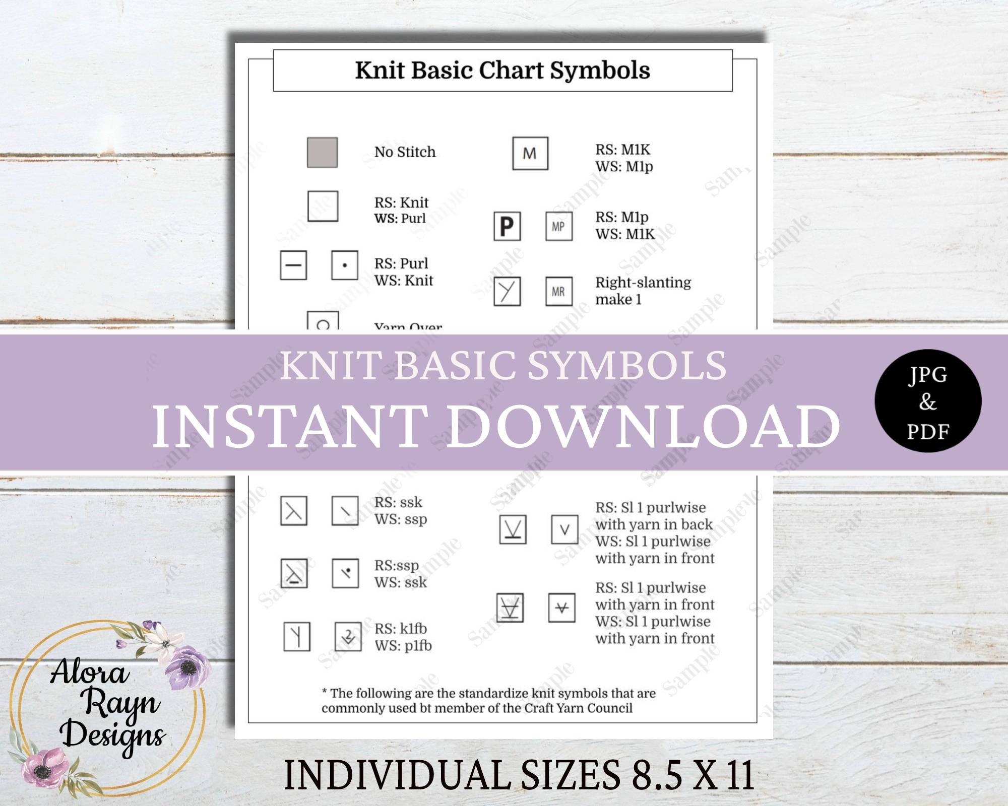 Knit Basic Symbol Chart Reference Guide, Knit Journal Page, Basic Knit Guides, Beginner Knit ...
