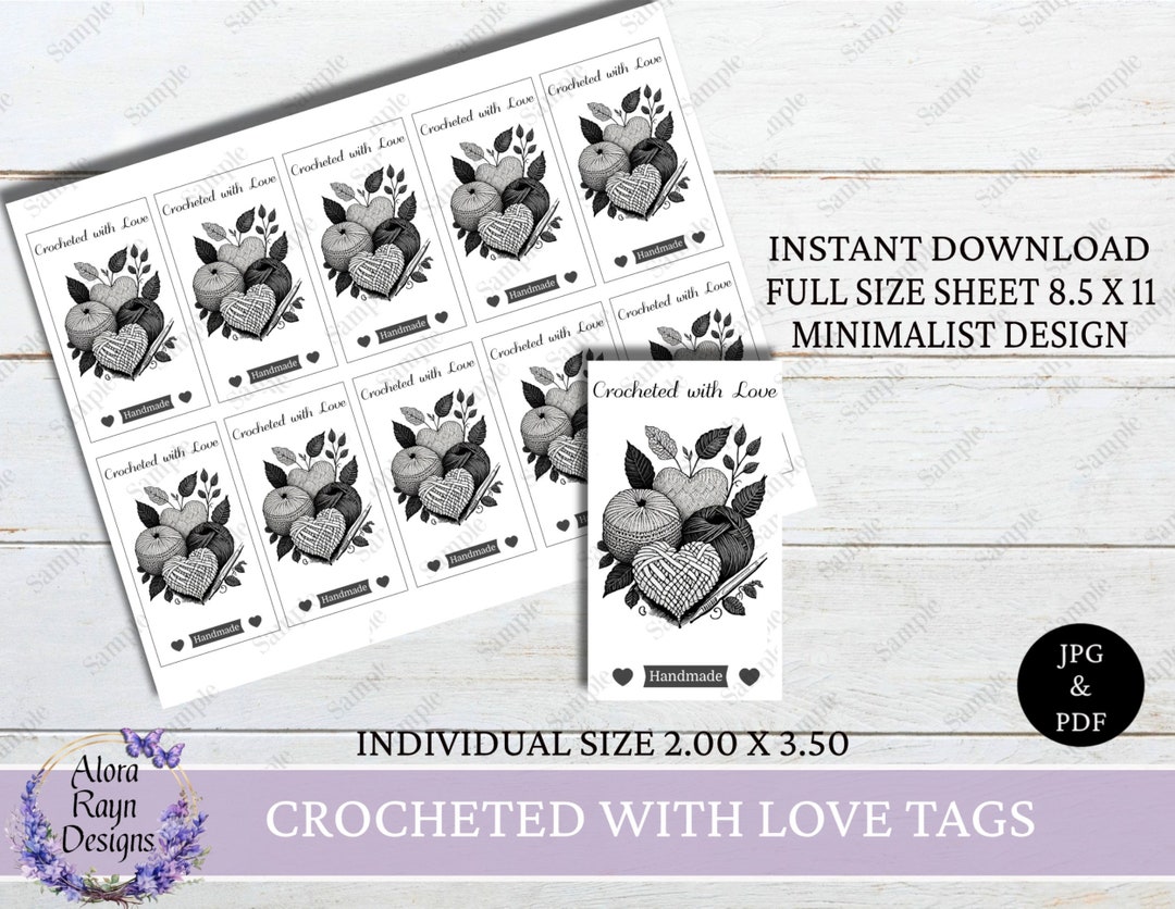 Printable Crocheted With Love Tags, Print and Cut Crochet Tag ...