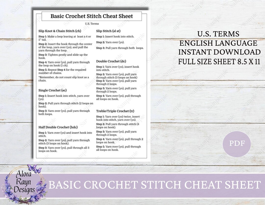 Crochet Basic Stitch Cheat Sheet, Crochet Reference Guides, Beginner ...