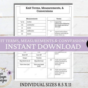 Knit Reference Guides Printable Knit Reference Pages Basic - Etsy