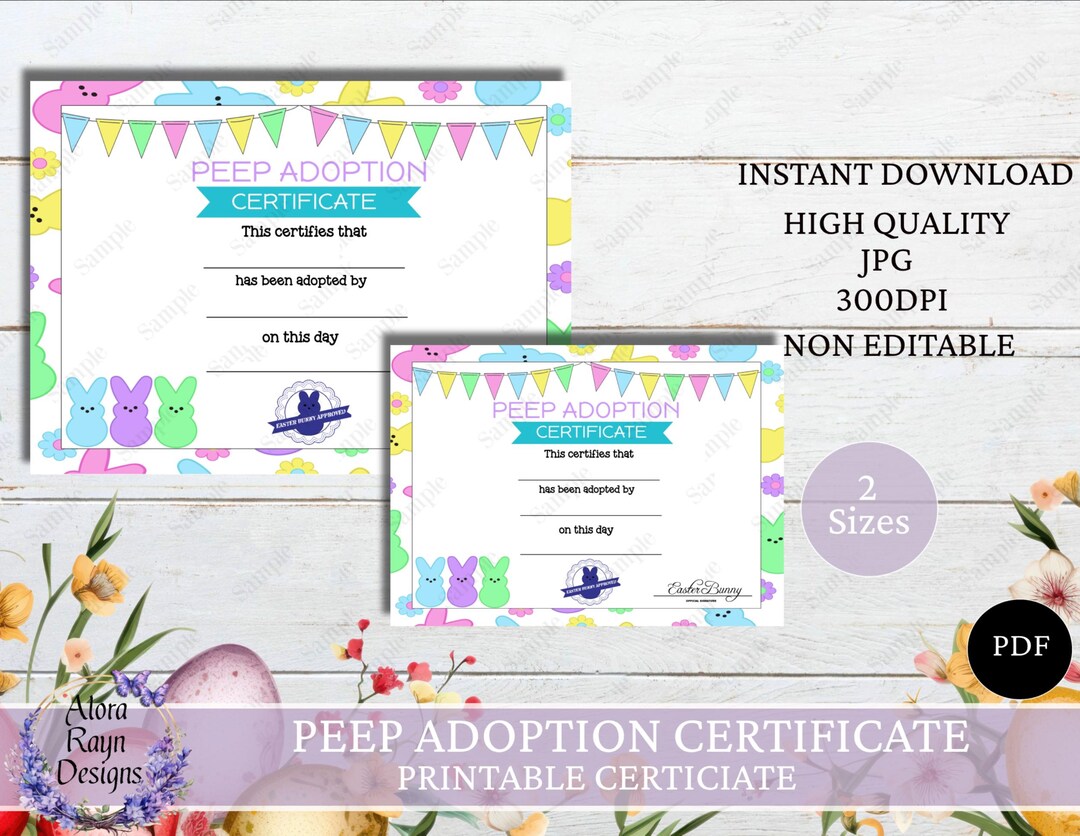Printable Peep Adoption Certificate, Printable Peep Adoption Official ...
