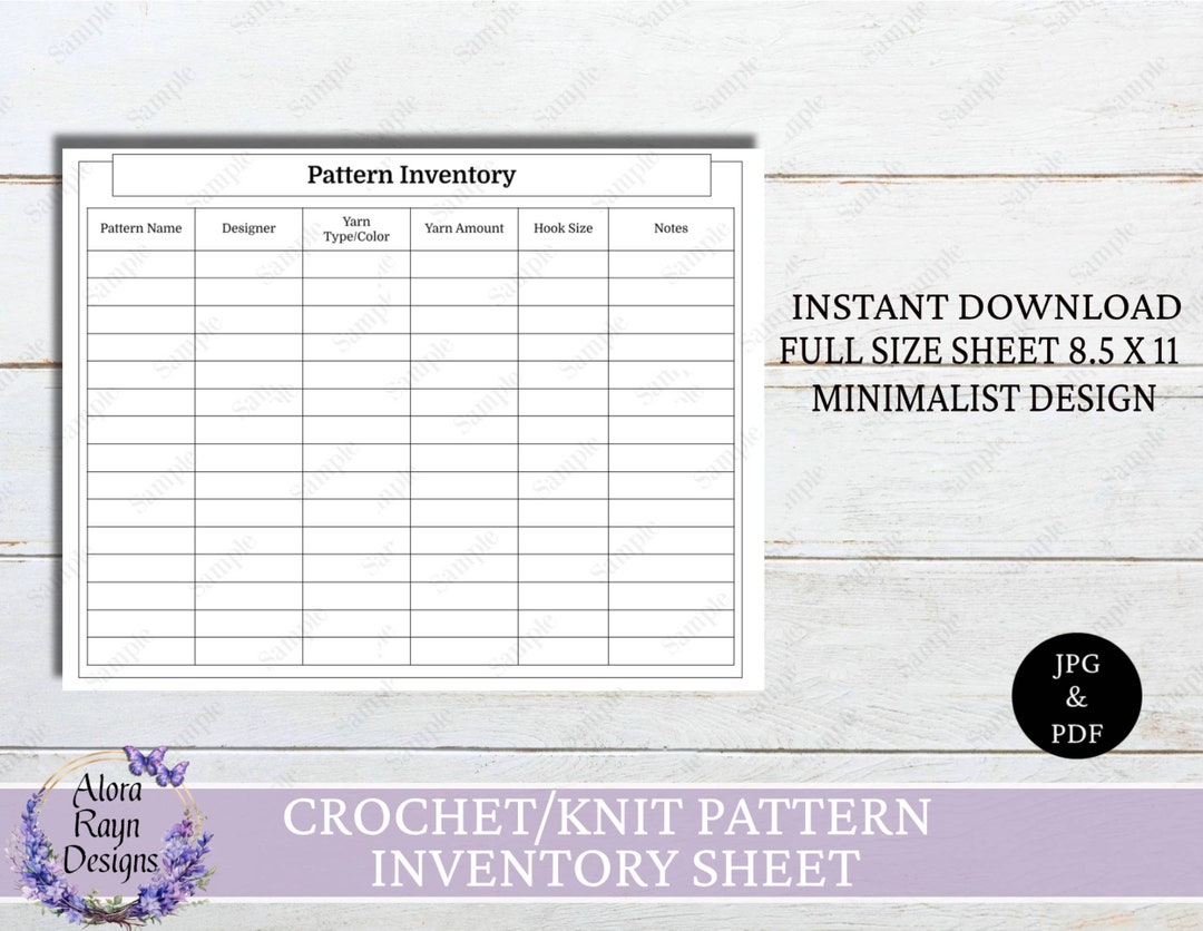 Crochet/knit Pattern Inventory Printable, Crochet/knit Journal Page ...