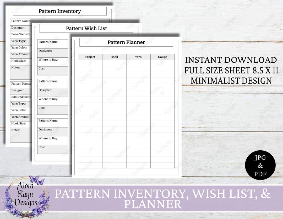 Crochet/knit Pattern Inventory, Wish List, & Planner Pages Printable ...