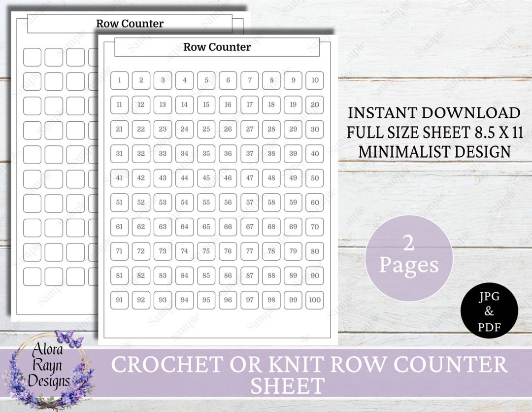 Basic Crochet/knit Row Counters, Row Tracker Sheet , Crocheters ...