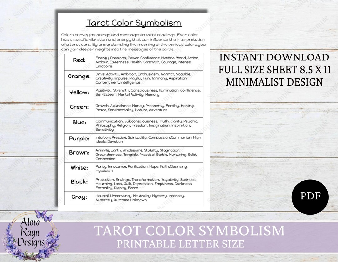 Tarot Color Symbolism Cheat Sheet Printable, Learn Tarot, Beginners ...