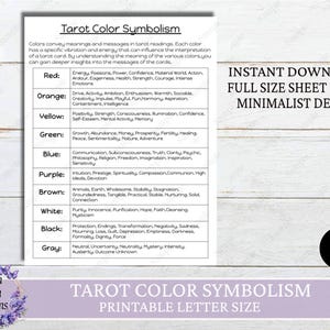 Tarot Color Symbolism Cheat Sheet Printable, Learn Tarot, Beginners ...