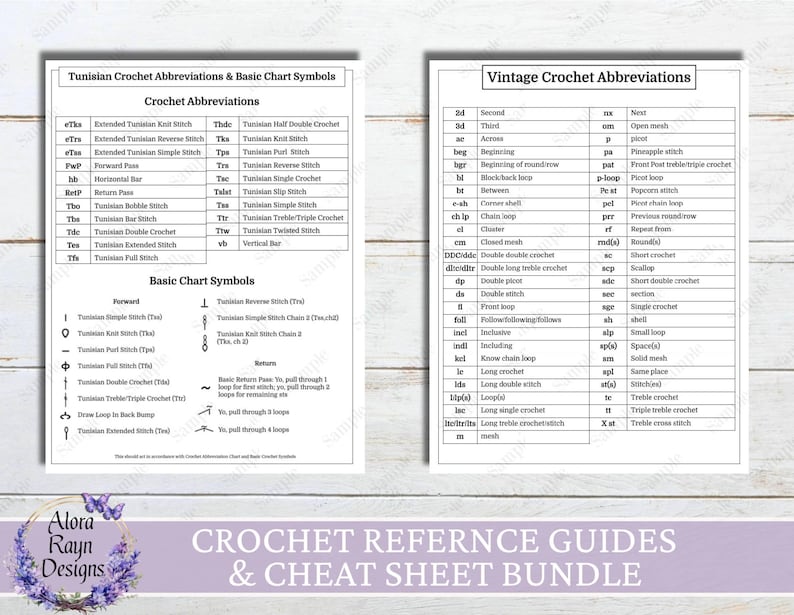 Crochet Reference Guides, Inventory Sheets, and Tags, Printable Crochet ...