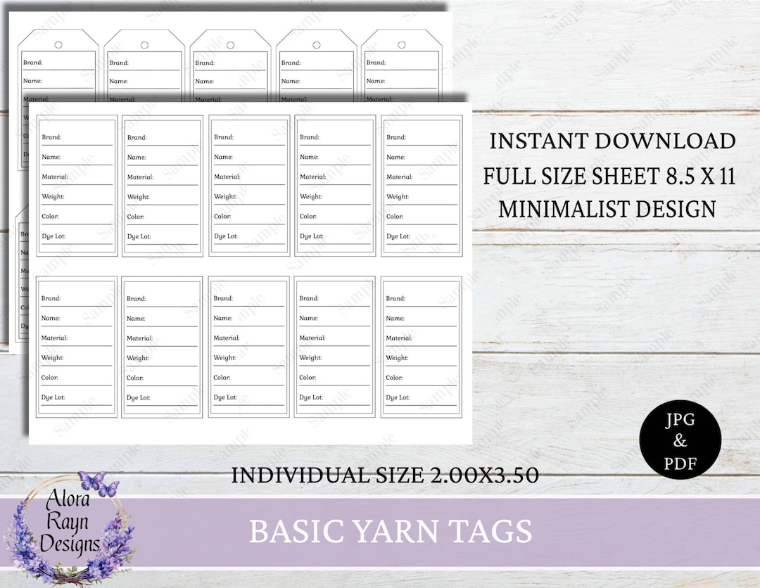 Printable Yarn Information Tags/labels, Basic Yarn Tags, Basic Yarn ...