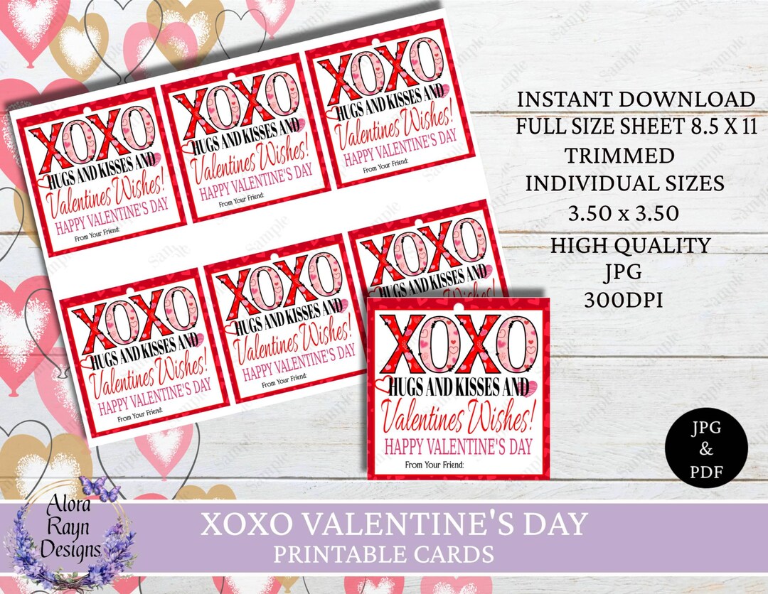 XOXO Valentine's Day Printable Cards Valentine's Day Labels, Valentine ...