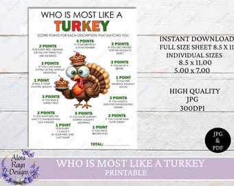 Thanksgiving Game, Who is Most Like a Turkey Game, Thanksgiving ...