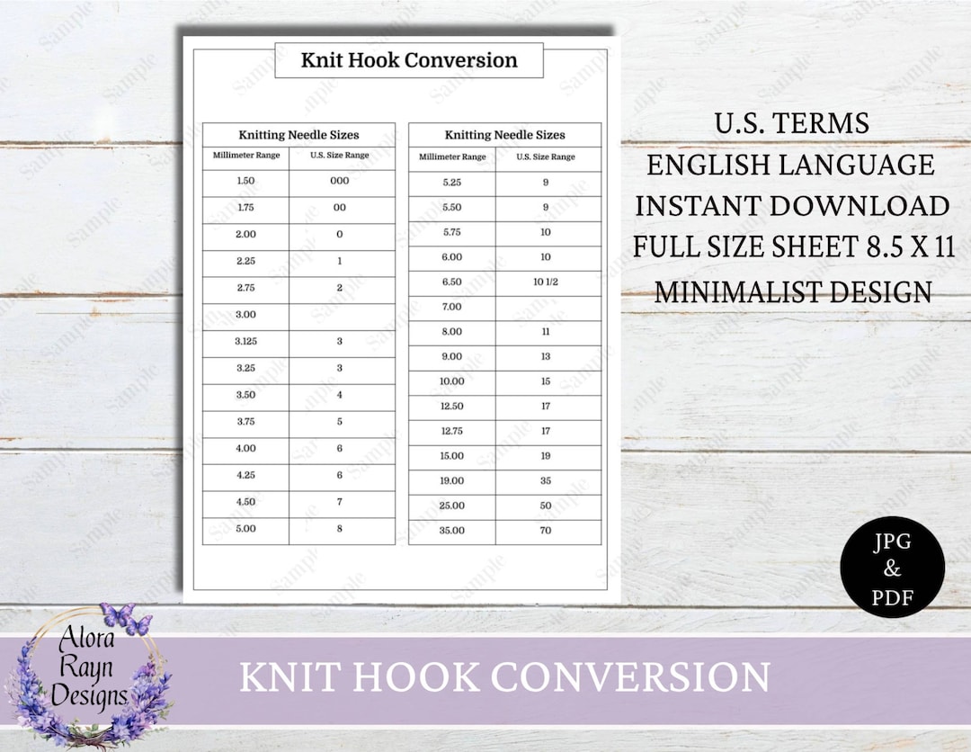 Knit Hook Conversion Chart Reference Guide, Knit Journal Page, Basic ...
