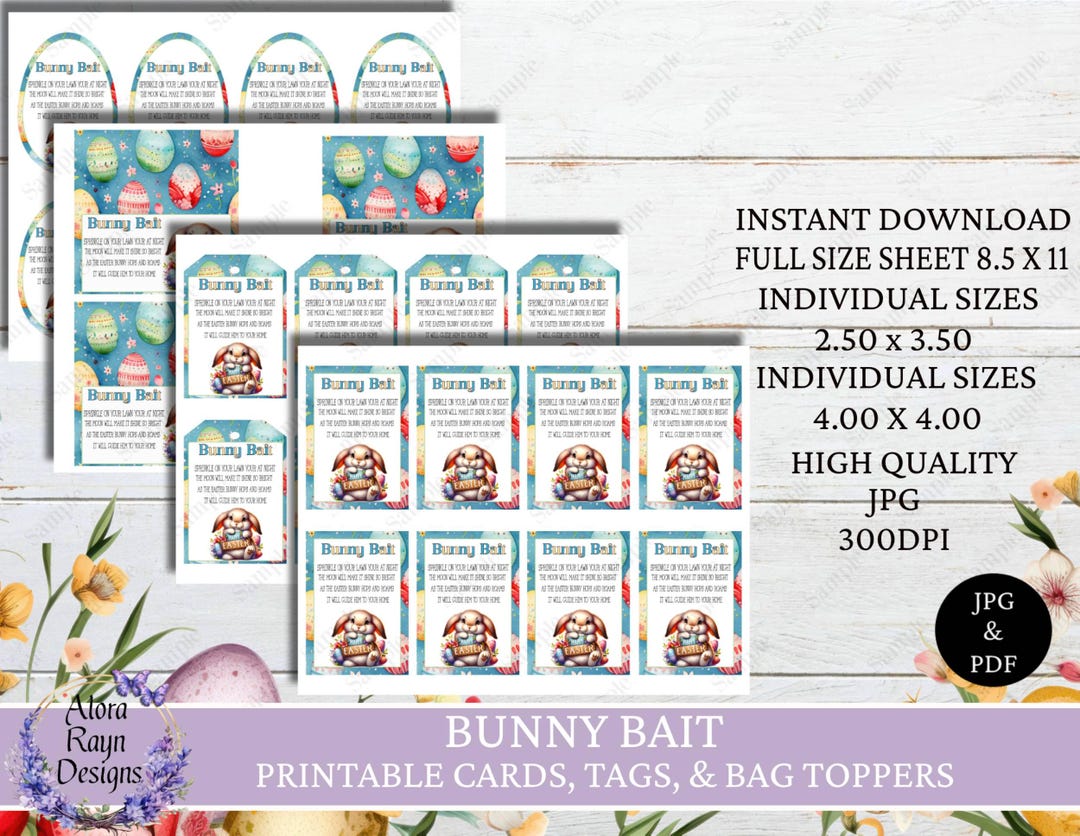 Bunny Bait Printable Tags, Bunny Bait Labels, Kid's Activity Easter Bag ...