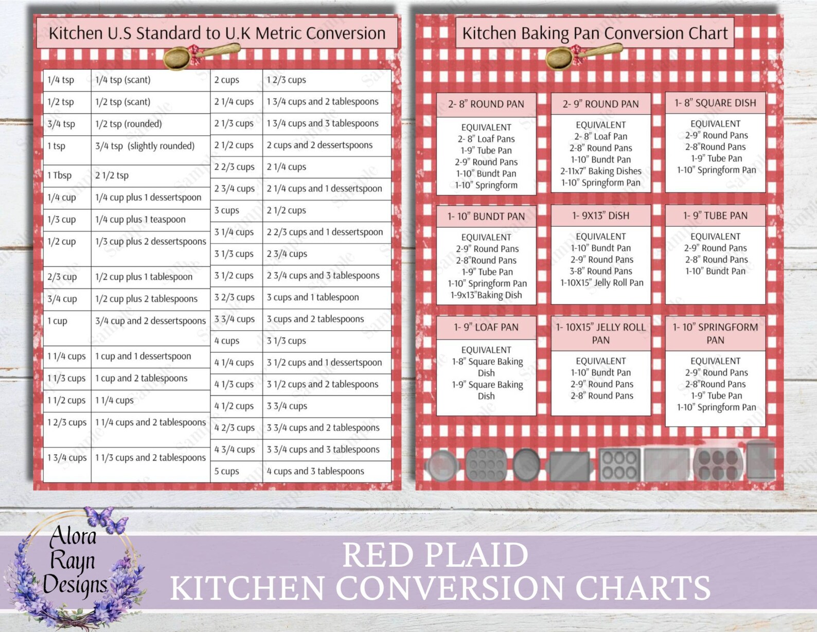Printable Red Plaid Kitchen Conversion Charts, Kitchen Conversion Chart ...