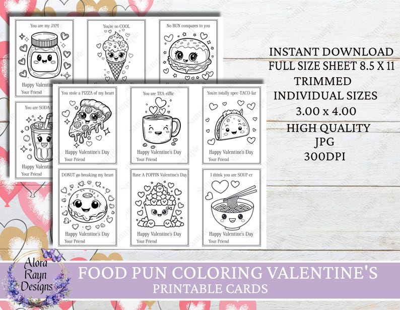 Valentine’s Food Pun Printable Coloring Kids Cards, Food Pun Valentine ...