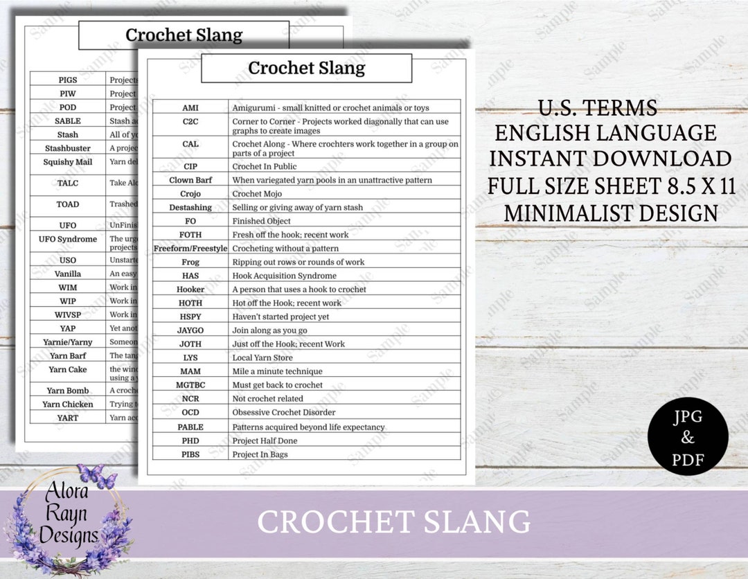 Crochet Slang Reference Guide, Crochet Journal Page, Basic Crochet ...