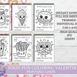 24 Printable Valentine’s Food Pun Coloring Kids Cards, Valentine's Day ...