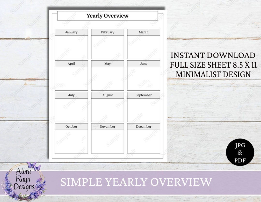 Simple Yearly Overview Planner Printable, Simple Yearly Overview Page ...