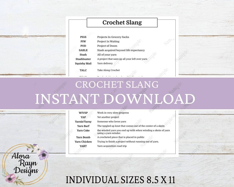 Crochet Slang Reference Guide Crochet Journal Page Basic - Etsy