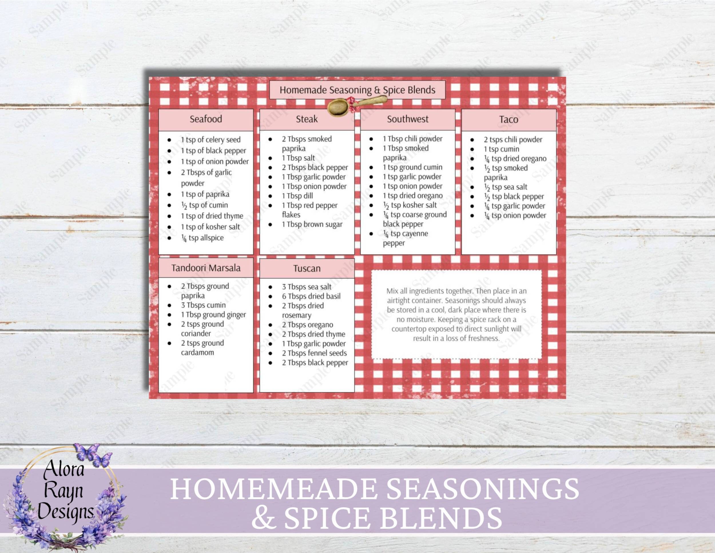 Printable Red Plaid Homemade Seasoning & Spice Blends, Printable ...