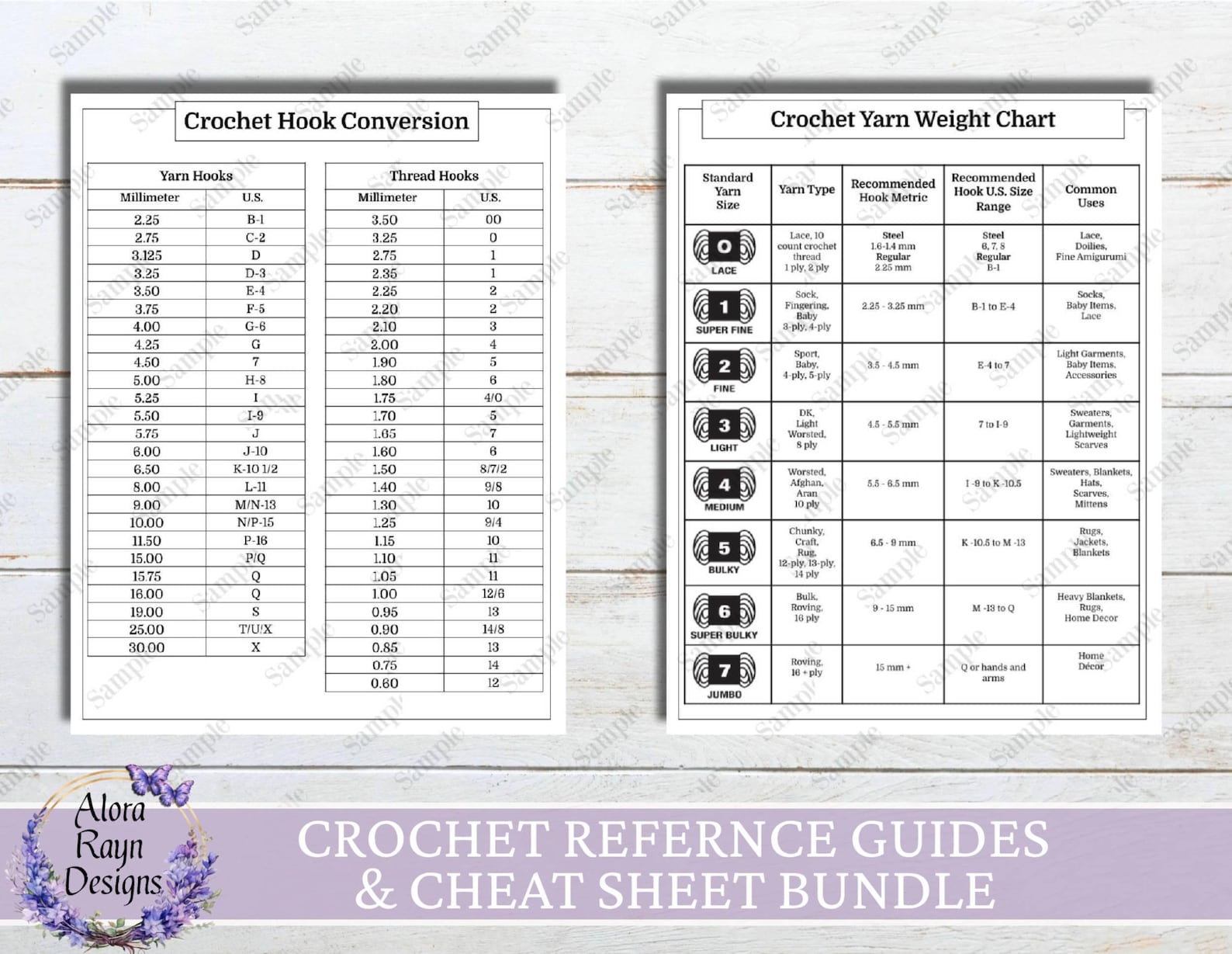 Crochet Reference Guides, Inventory Sheets, and Tags, Printable Crochet ...