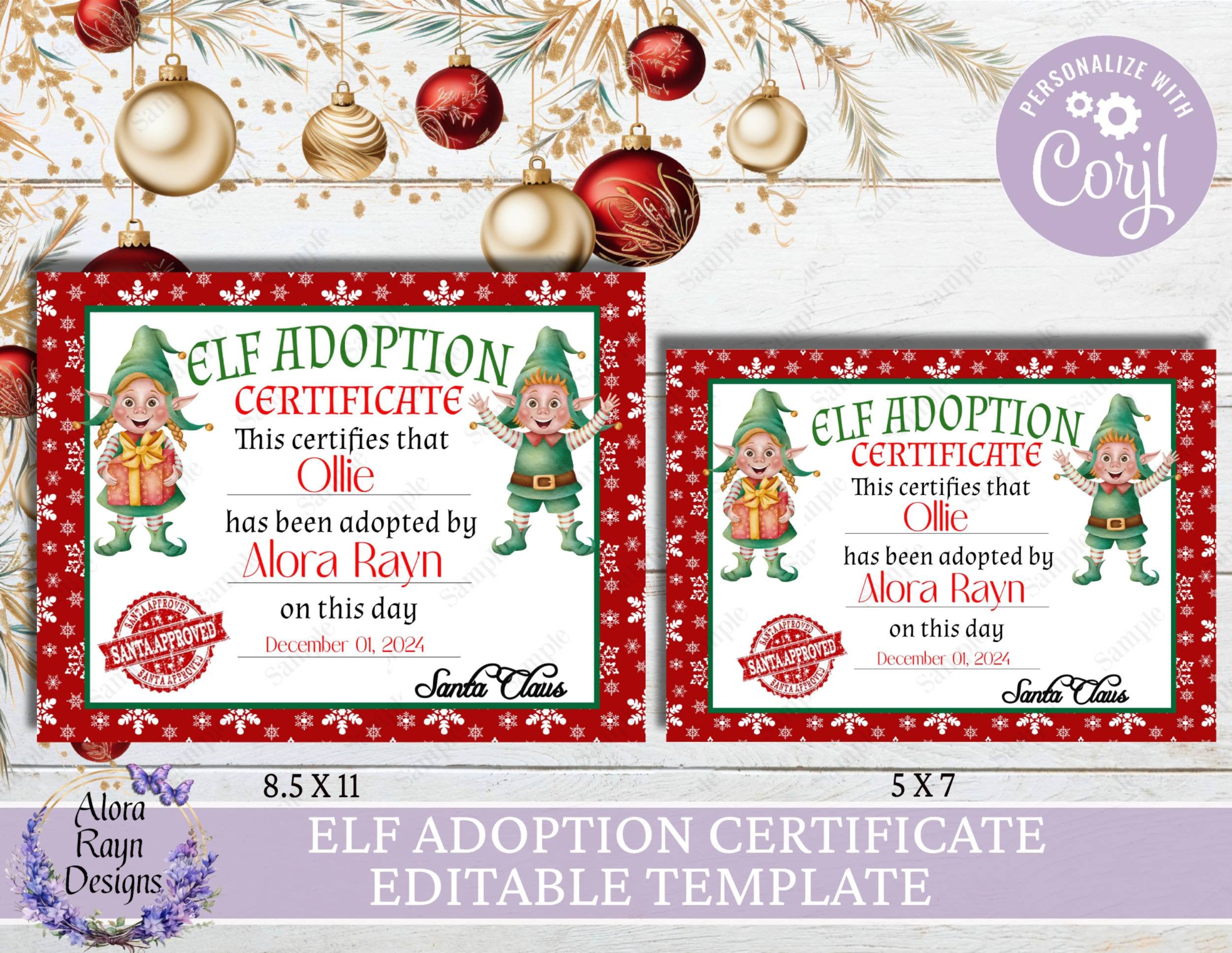 Editable Elf Adoption Certificate, Printable Elf Adoption Official ...