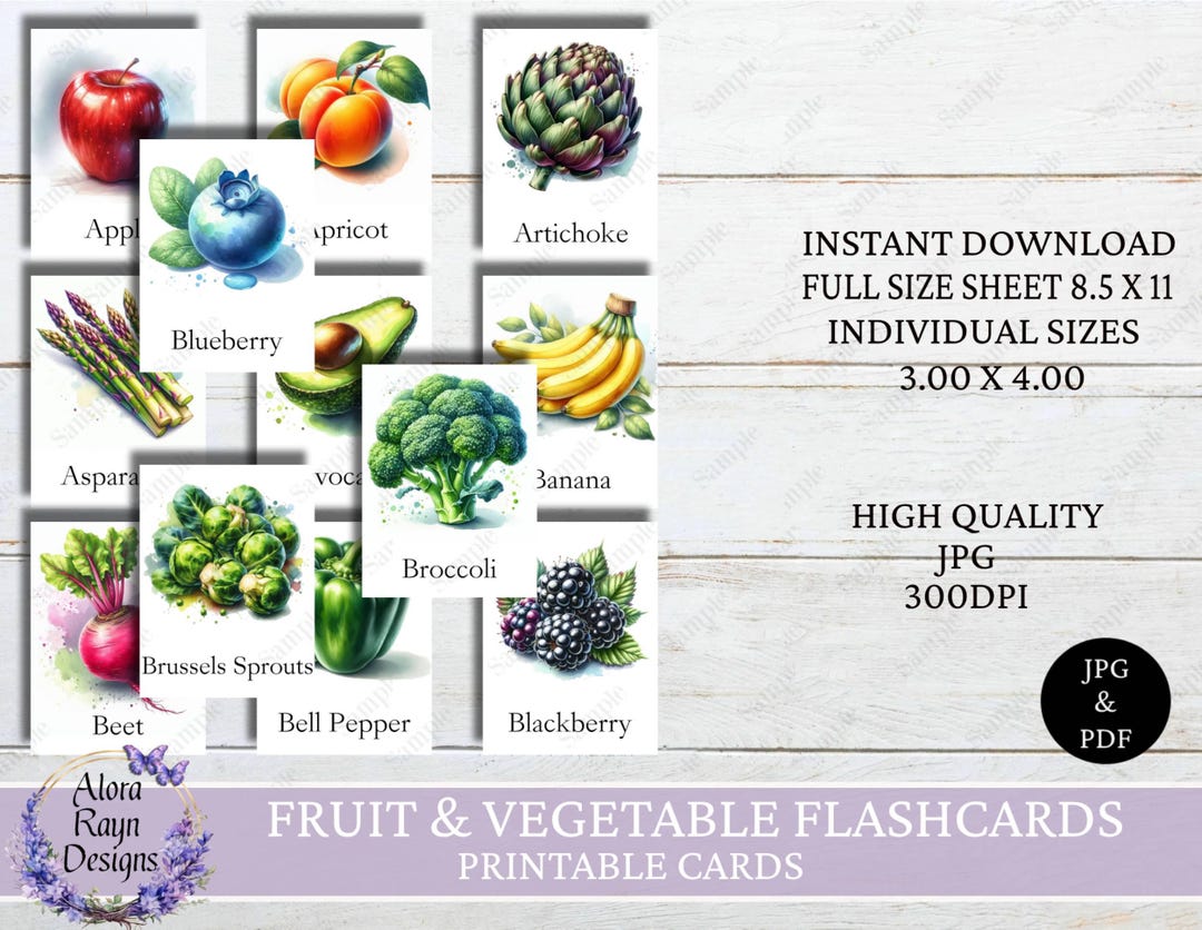 Printable Fruit and Vegetable Flashcards, Montessori Fruit and ...