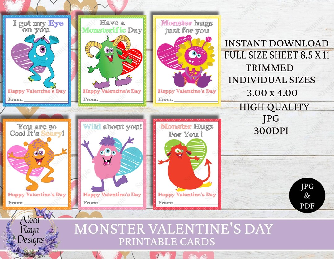 Cute Monster Valentine's Day Printable Cards, Kids Valentine's Day ...