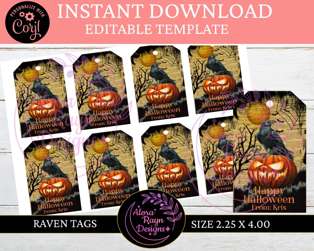 EDITABLE Raven Printable Tags, Raven Labels, Favor Tags, Bag Topper ...