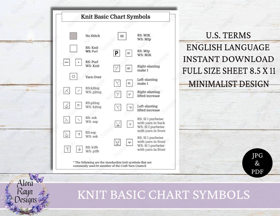 Knit Basic Symbol Chart Reference Guide, Knit Journal Page, Basic Knit ...