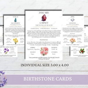 Printable Birthstone Info Cards, Gemstone Meaning Cards, Crystal ...
