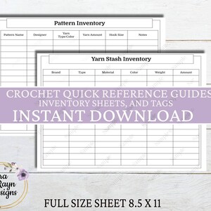 Crochet Reference Guides, Inventory Sheets, and Tags, Printable Crochet ...