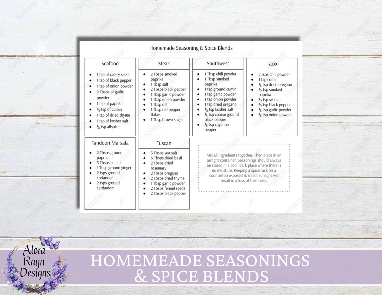Homemade Seasoning & Spice Blends, Printable Kitchen Cheat Sheet ...