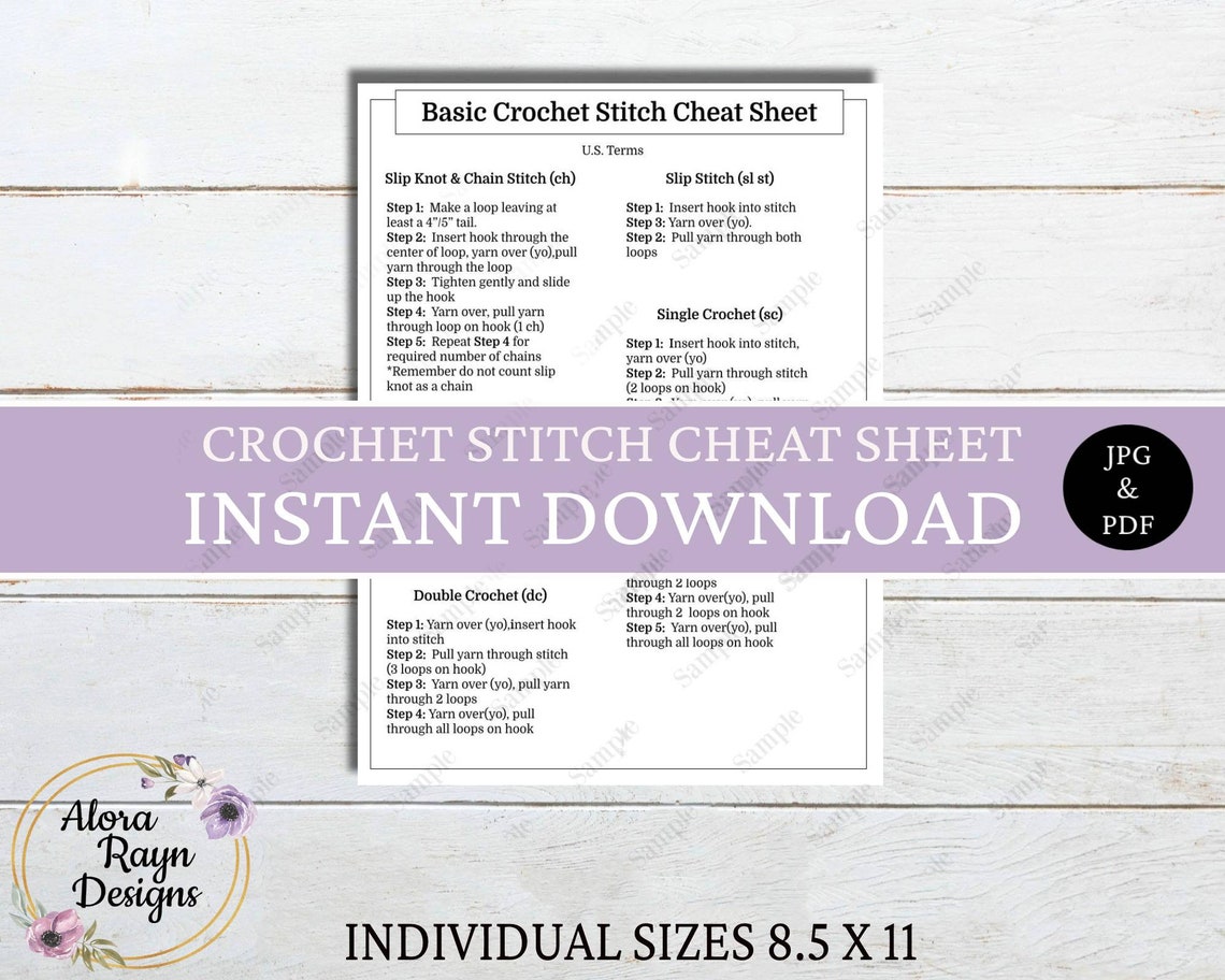 Crochet Basic Stitch Cheat Sheet Crochet Reference Guides - Etsy Australia