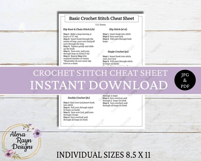 Crochet Basic Stitch Cheat Sheet, Crochet Reference Guides, Beginner ...