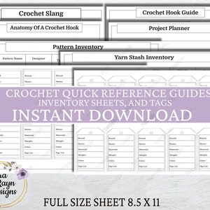 Crochet Reference Guides, Inventory Sheets, and Tags, Printable Crochet ...