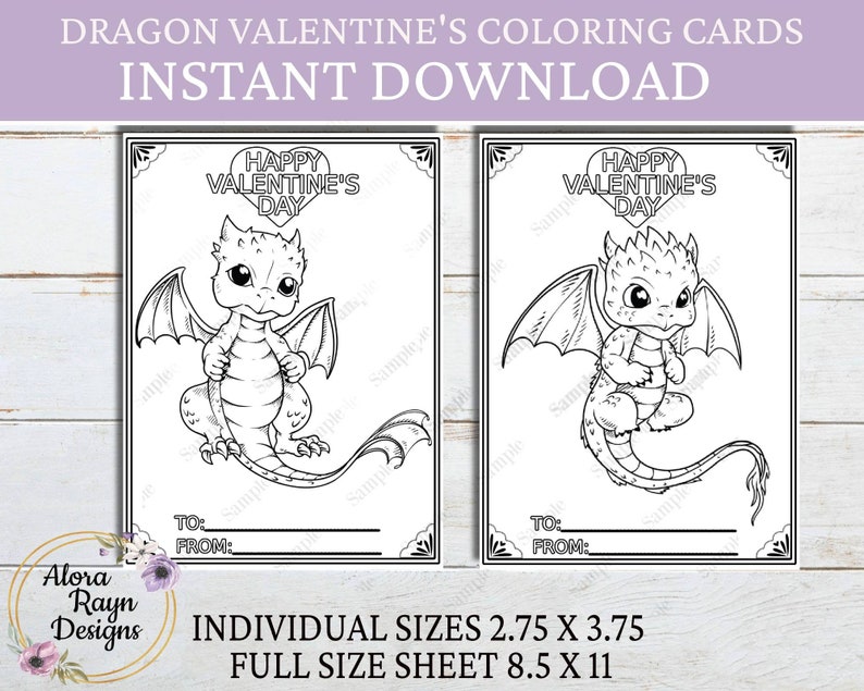 Dragon Valentine's Day Printable Coloring Cards Dragon - Etsy