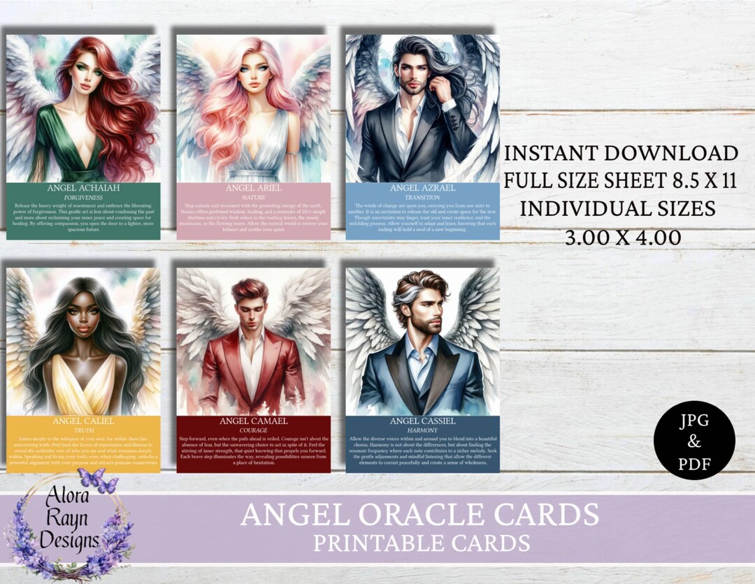 Modern Angels Oracle Cards Printable, 36 Angel Messages Oracle Cards ...