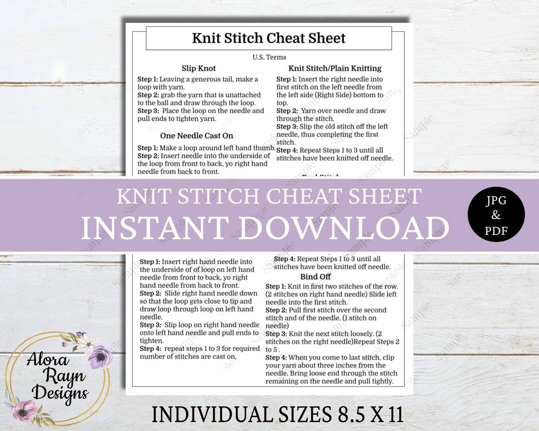 Knit Basic Stitch Cheat Sheet Reference Guide Knit Journal - Etsy