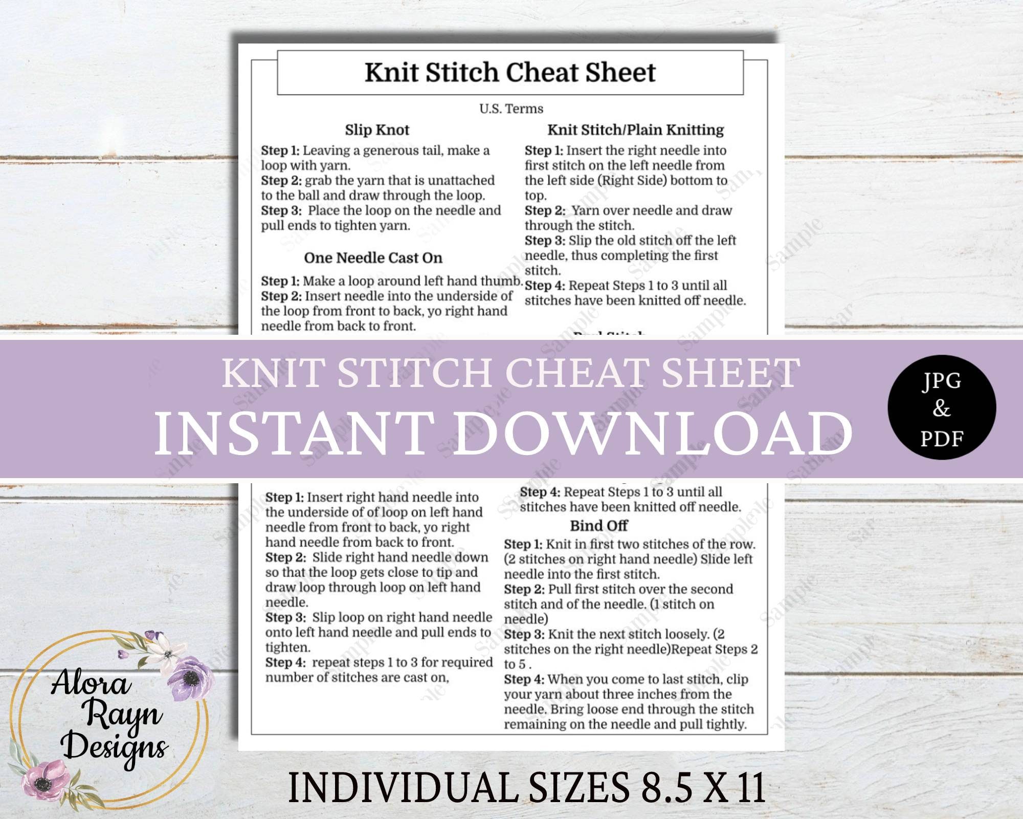 Knit Basic Stitch Cheat Sheet Reference Guide Knit Journal - Etsy Australia