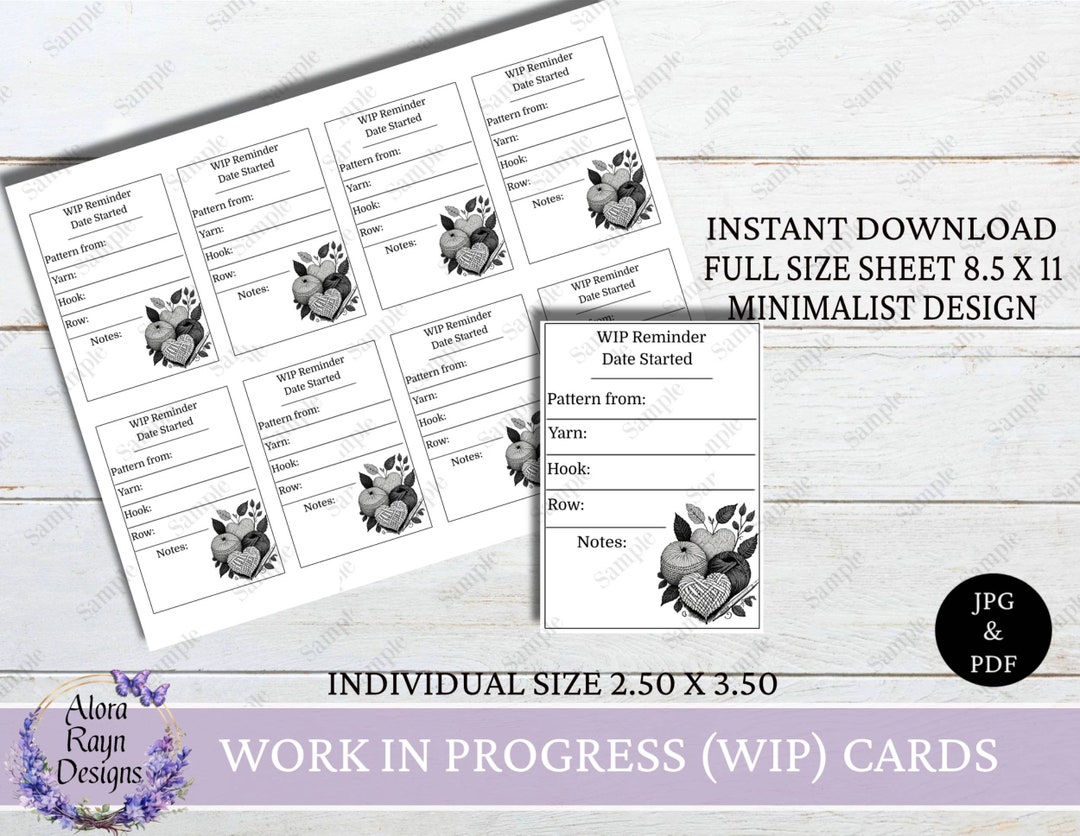 Printable Work in Progress Reminder Cards, Crochet/knitting WIP ...