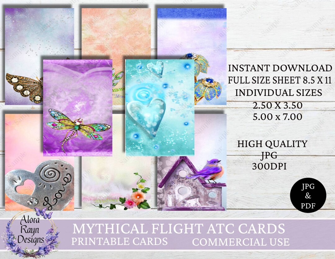 Mythical Flight Junk Journal Cards, Junk Journal Cards, ATC Cards ...