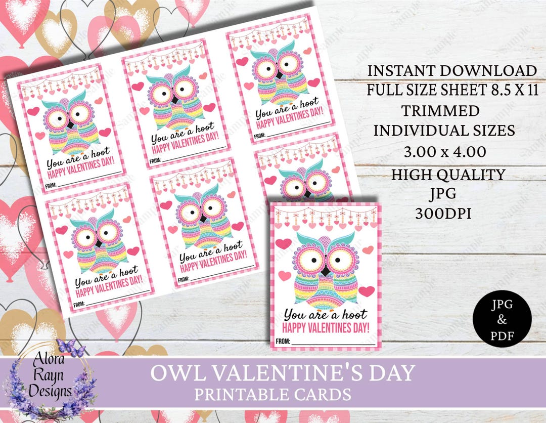 Owl Valentine's Day Printable Cards, You Are A Hoot Kids Valentine's ...